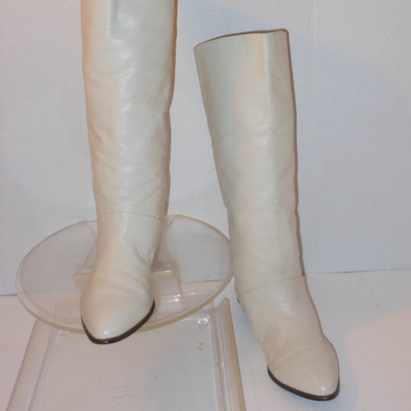 ESP | Shoes | Esp Ivory Leather Knee High Boots Size 65 Medium | Poshmark
